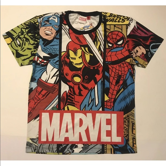 Marvel | Shirts | Marvel Comics Retro Avengers All Over Print Shirt ...